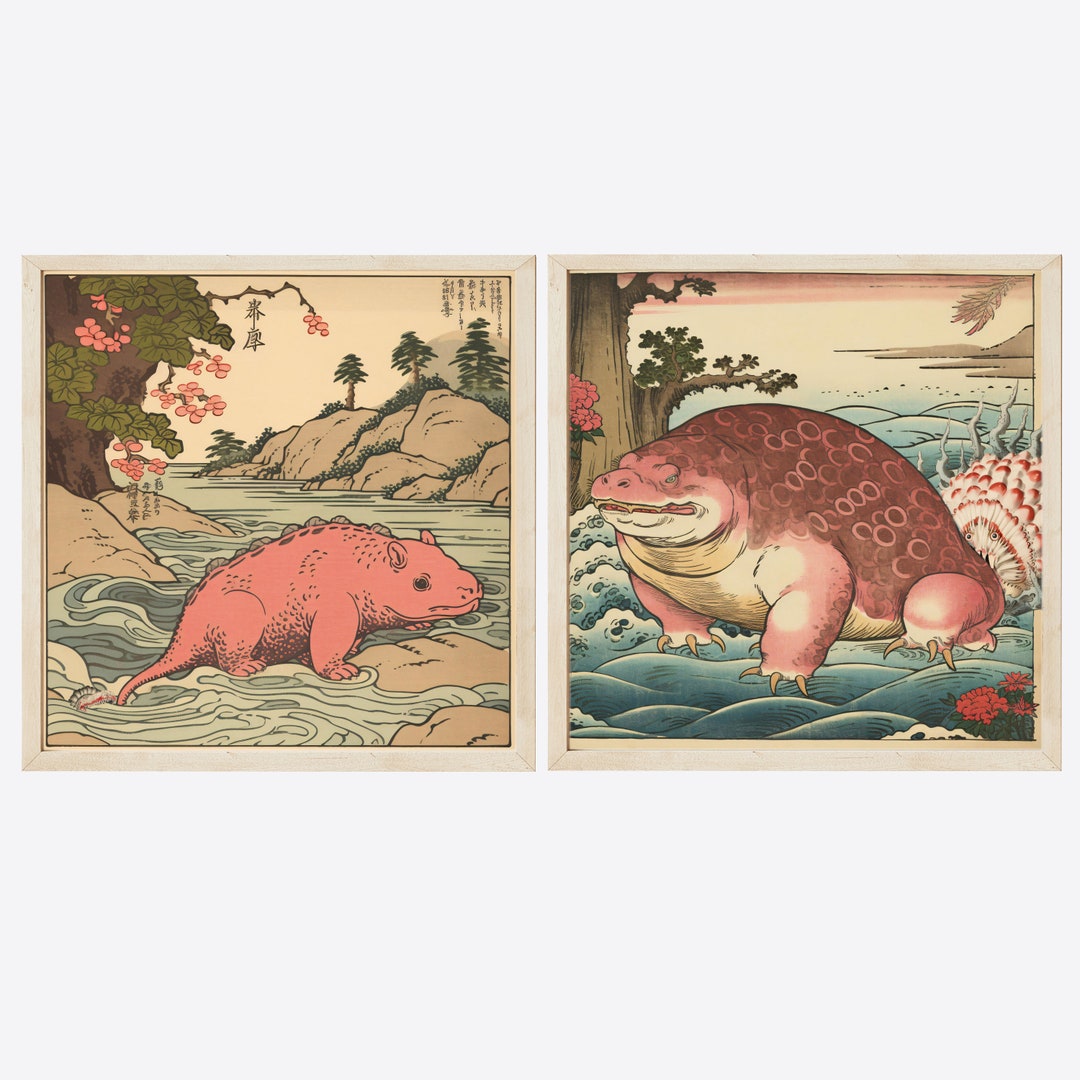Slowpoke and Slowbro Pokemon Wall Art Prints - Vintage Ukiyo-e Style ...