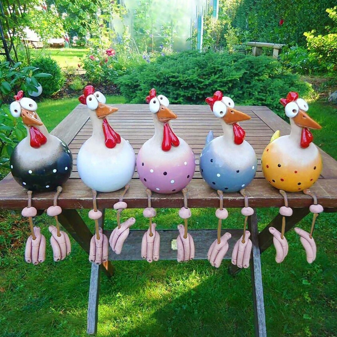 Garden Funny Chick Figurine Cute Chicken Patio Statue - Etsy