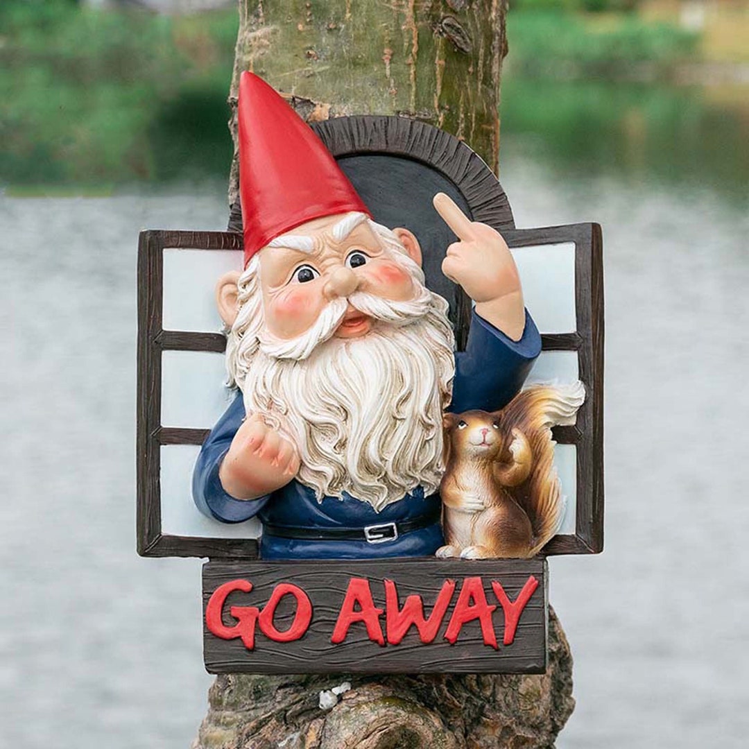 Funny Middle Finger Gnome Statue Garden Go Away Gnome - Etsy