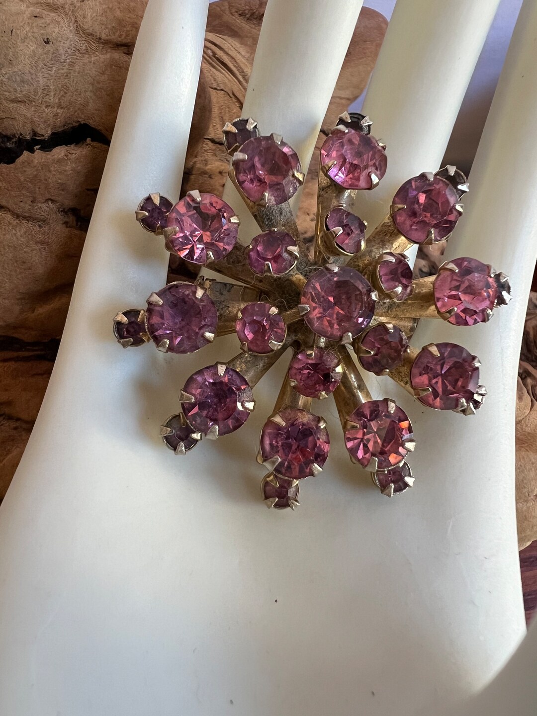 Vintage Pink Rhinestone Snowflake Starburst Brooch Gold Tone Pin ...