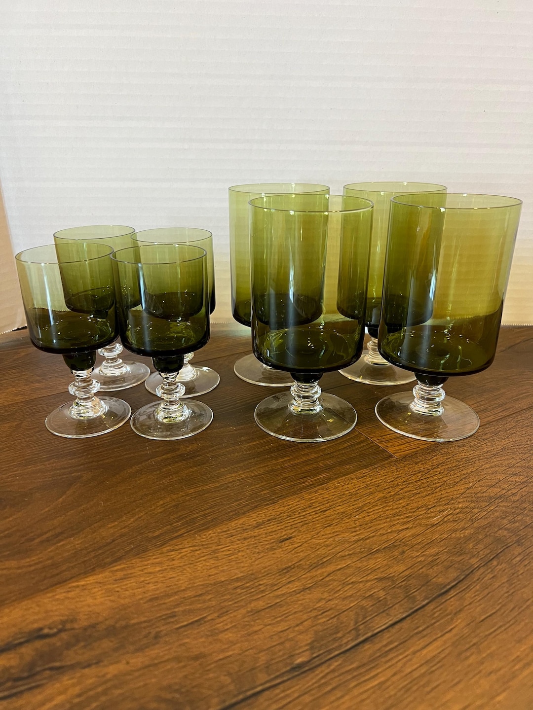 Vintage Sasaki Regency Glassware Olive Green Hand Blown Crystal Glasses ...