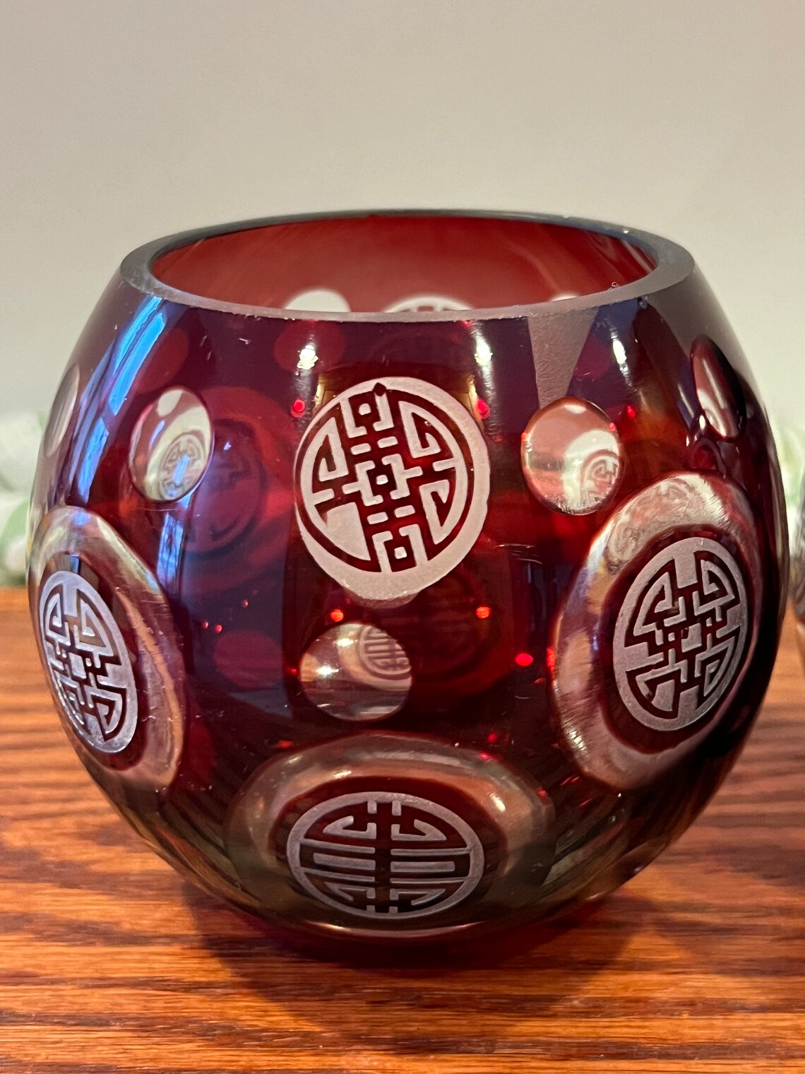 Red Candle Holder Cut to Clear Glass Set of 2 Vase Chinese - Etsy