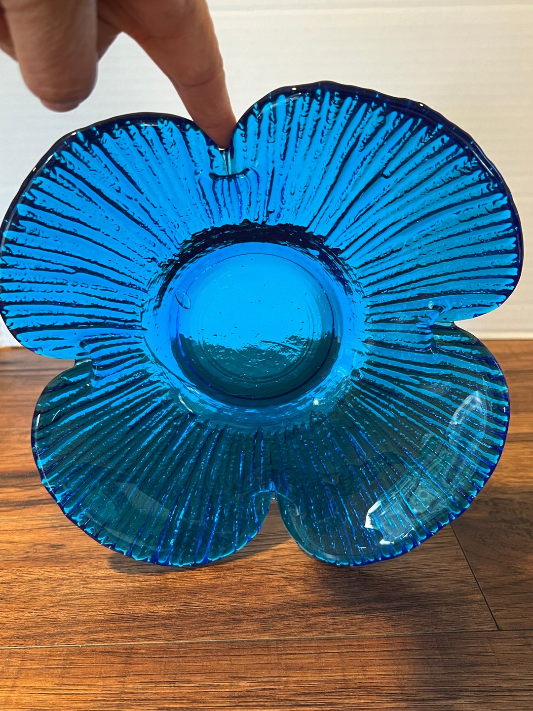 Vintage Blenko Blue Glass Flower Bowl MCM Petal-shaped Centerpiece ...