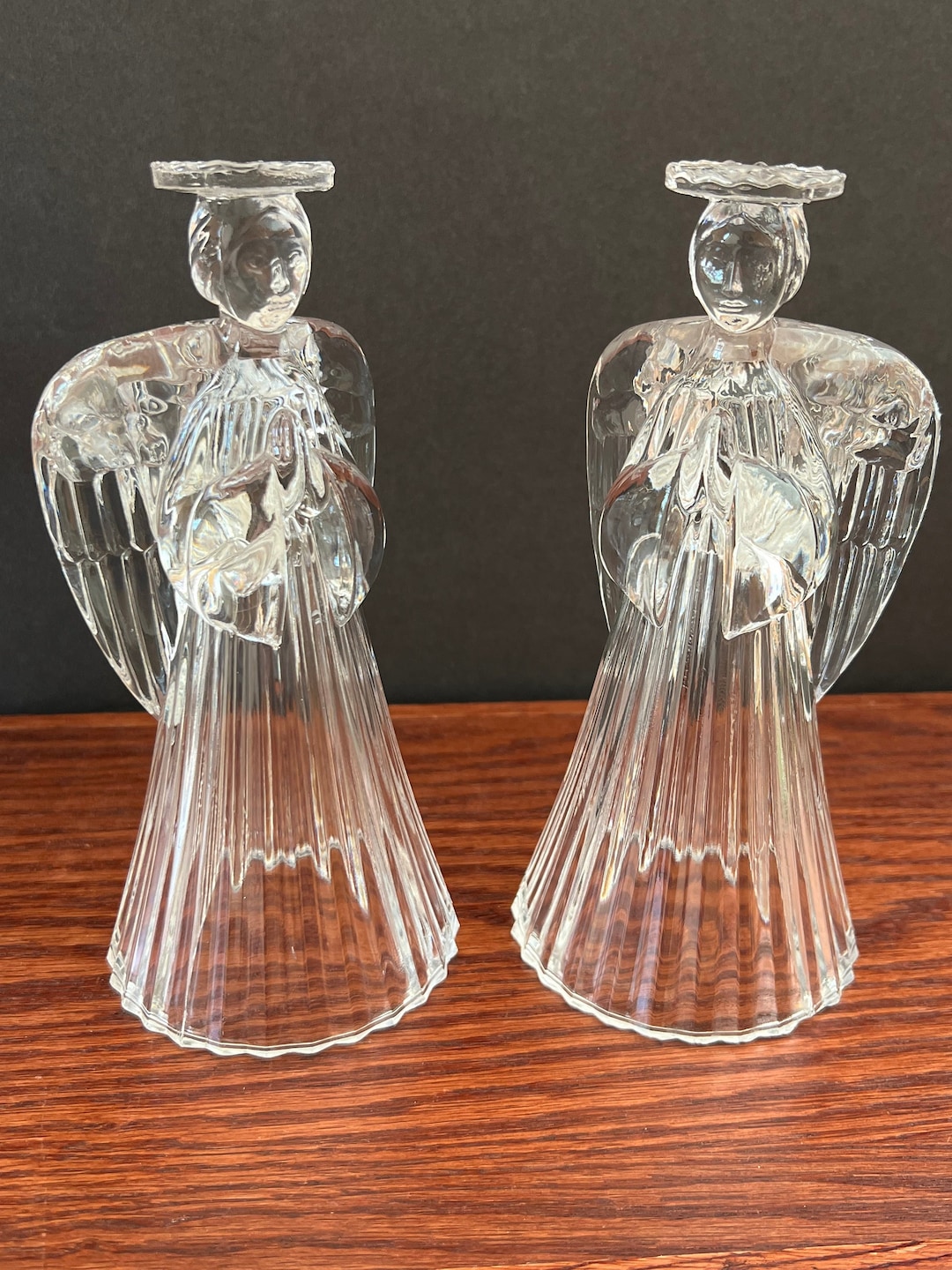 Vintage Crystal Clear Glass Angel Candle Holders, MCM Holiday Table ...