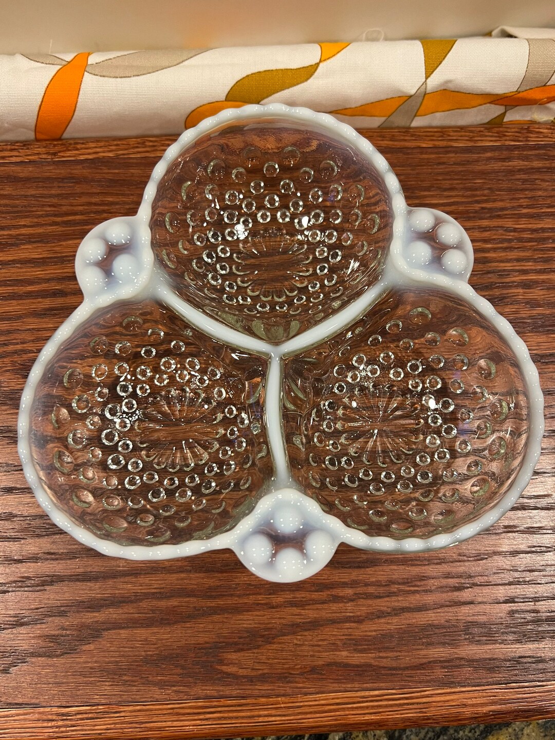 Vintage Fenton Moonstone Hobnail Opalescent Candy Relish Dish Rare 3 ...