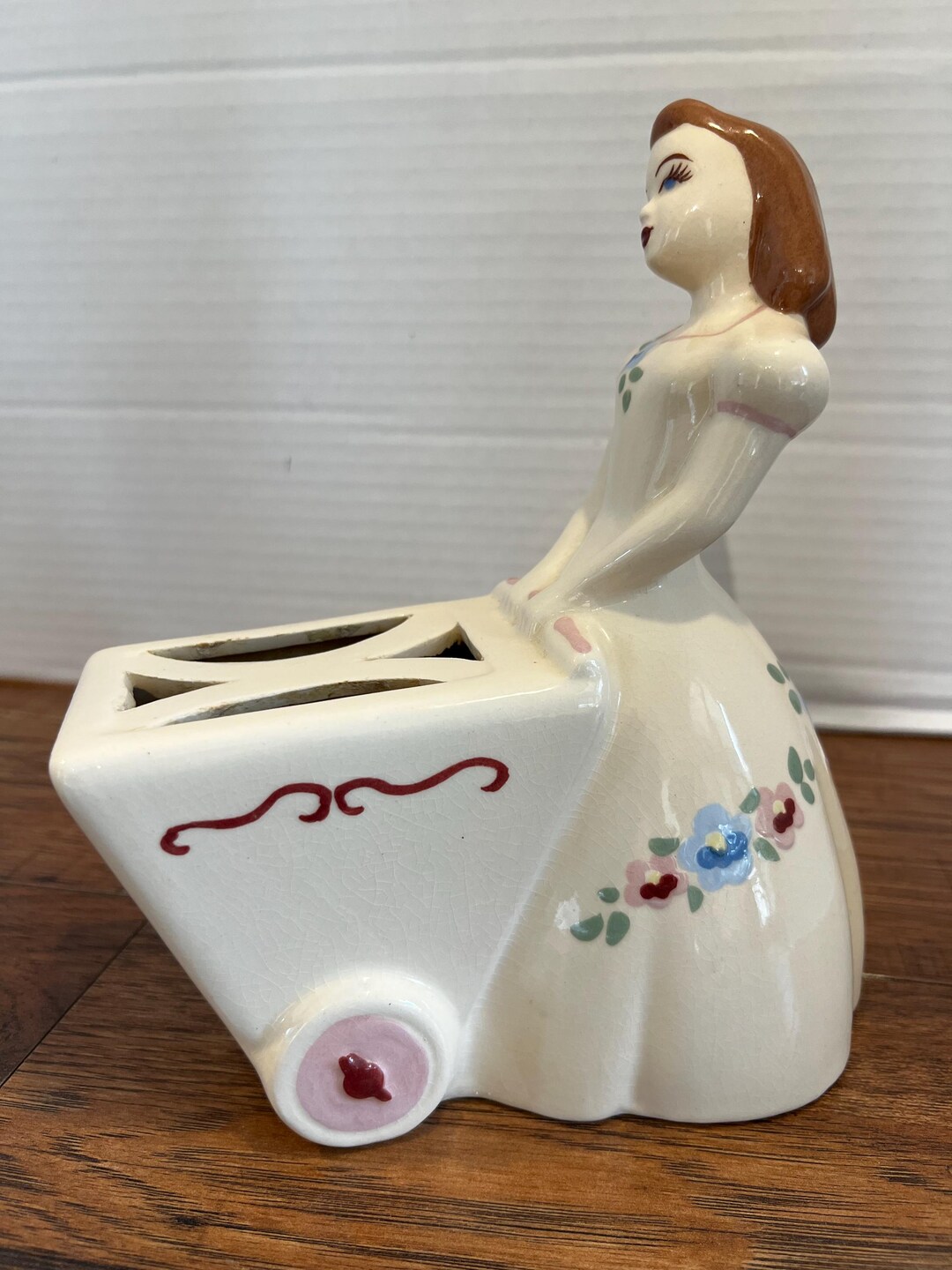 Vintage Weil Ware Pottery Figurine: Girl With Flower Cart Bud Vase - Etsy