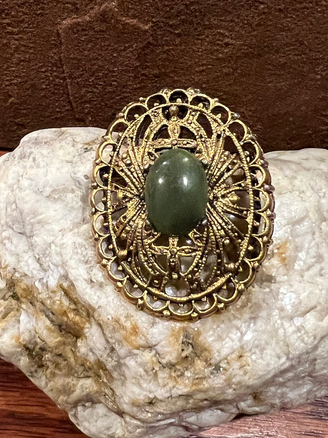 Vintage Peri Brooch Pendant Convertible Gold Green Stone Signed Fall ...