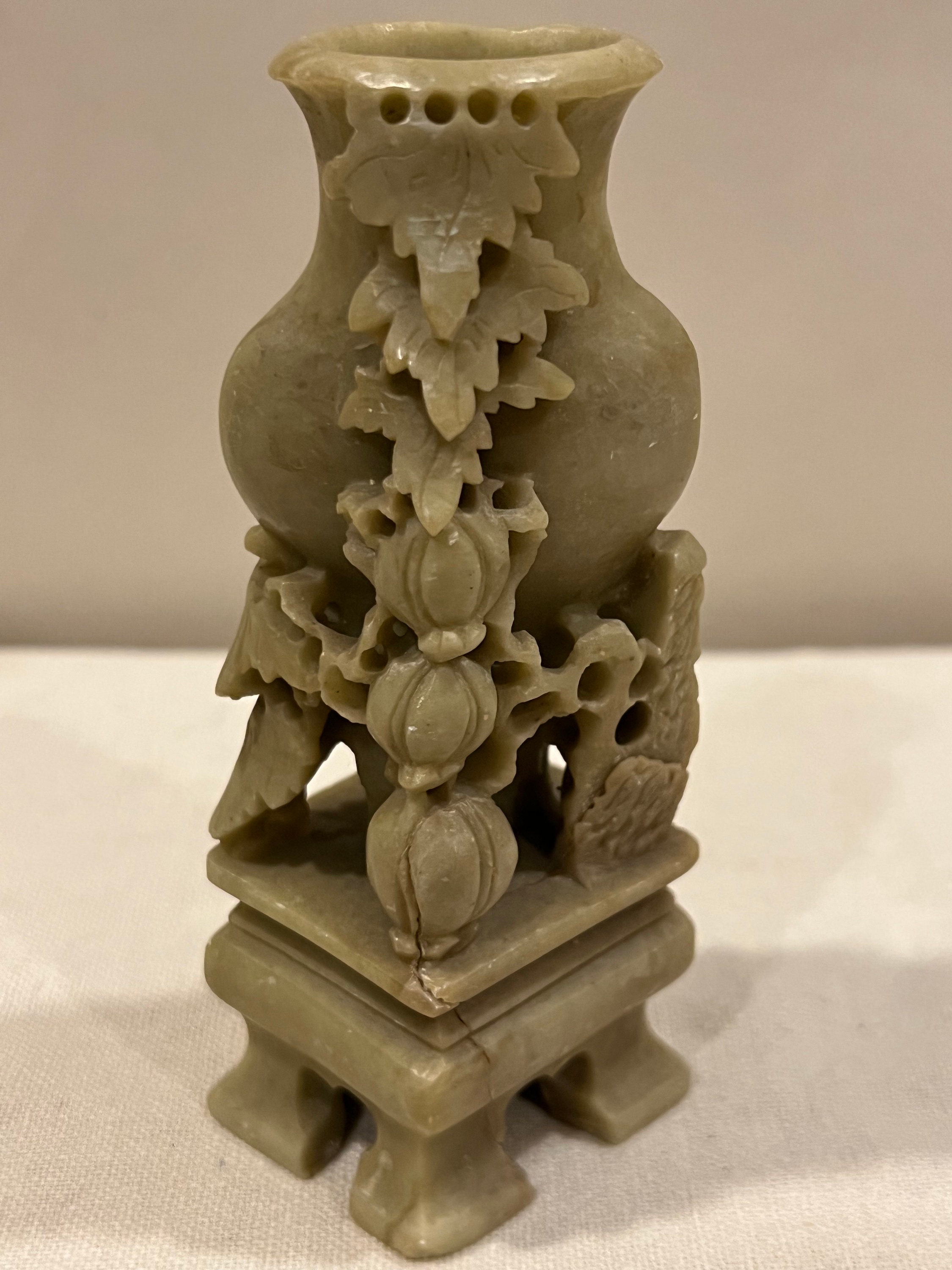 Vintage Carved Soapstone Vase Set of 2 Handmade From China Hand Carved ...