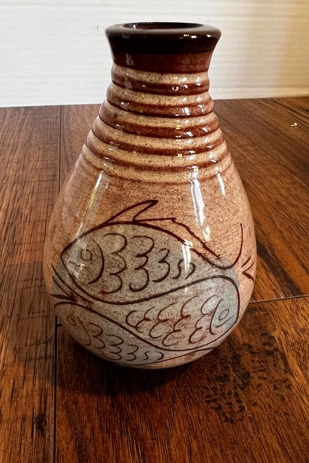 Hand Painted Stoneware Ceramic Fish Vase – Small Pottery Bottle ...