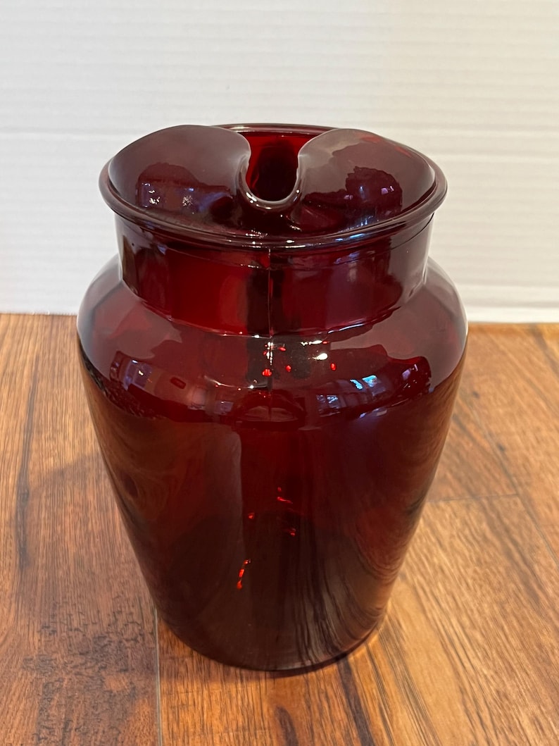 Vintage Anchor Hocking Royal Ruby Red Glass Pitcher Mid-century Art ...