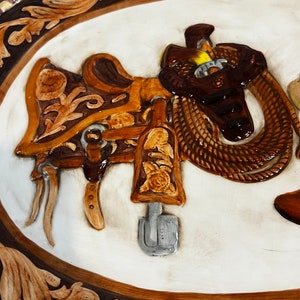 Rustic Western Rodeo Serving Tray, Vintage Ceramic Oval Platter W ...