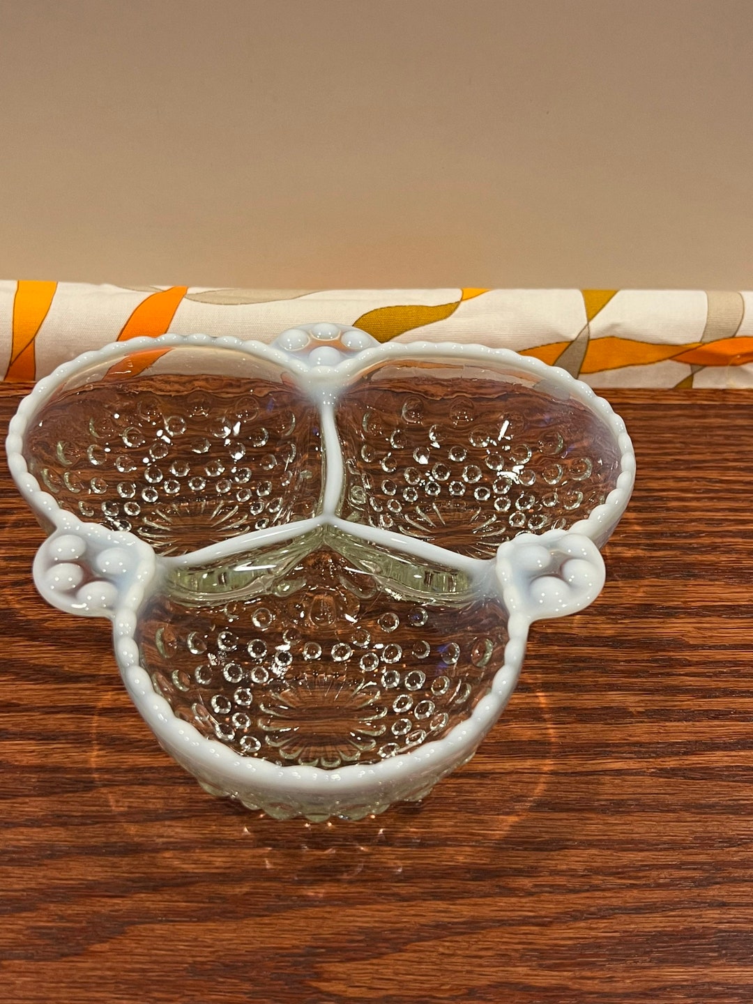 Fenton Moonstone Hobnail 3 Section Opalescent Candy Relish Condiment ...