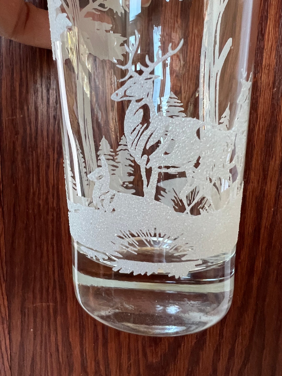 Set of 5 Vintage Glasses Sandblasted Woodland Deer Tom Collins Cups ...