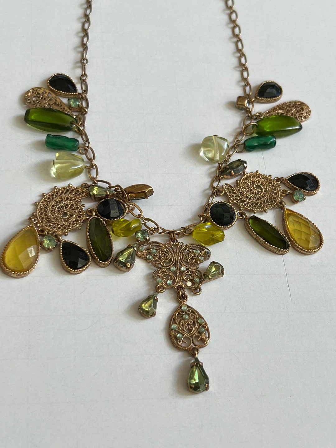 Vintage Cookie Lee Necklace Green Multicolored Dangle Beads Charm ...