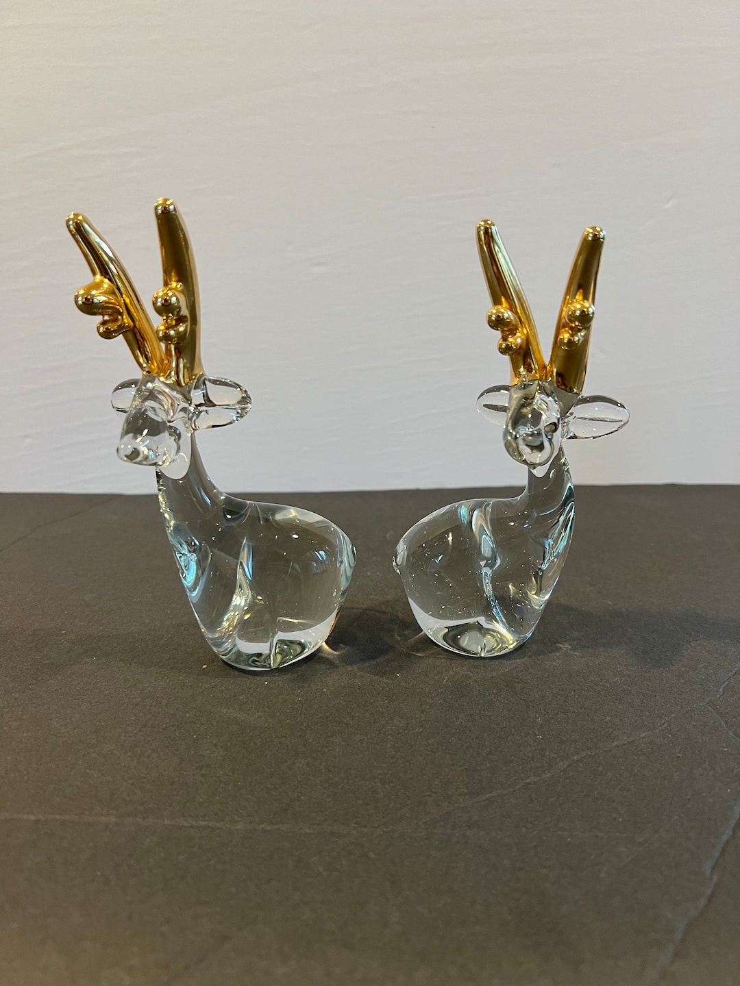 Gorgeous Clear & Gold Glass Reindeer Figurine Art Glass Set of 2 Paper ...