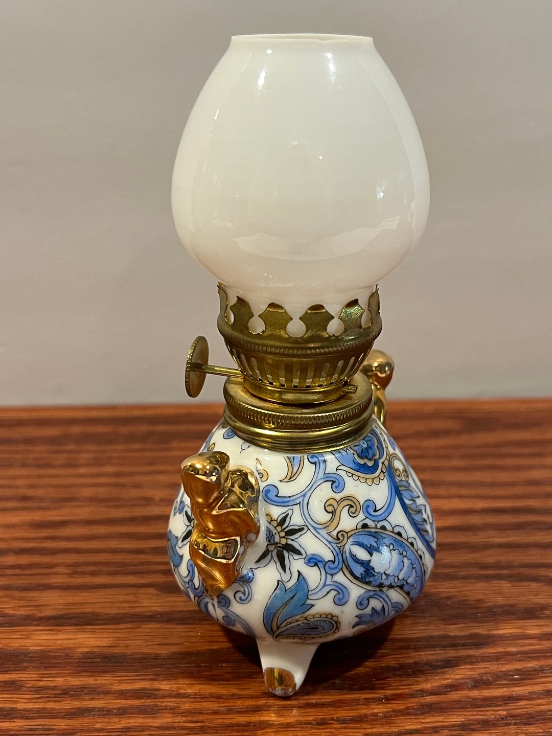 Vintage Lefton Hand-painted Blue Ceramic Glass Oil Lamp Signed, Retro ...