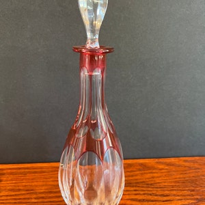 Vintage Cut Crystal Red Decanter Set - 6 Etched Floral Aperitif Cordial ...