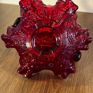 Vintage 1997 Fenton Ruby Red Art Glass Basket With Ruffle Rim & Rose ...