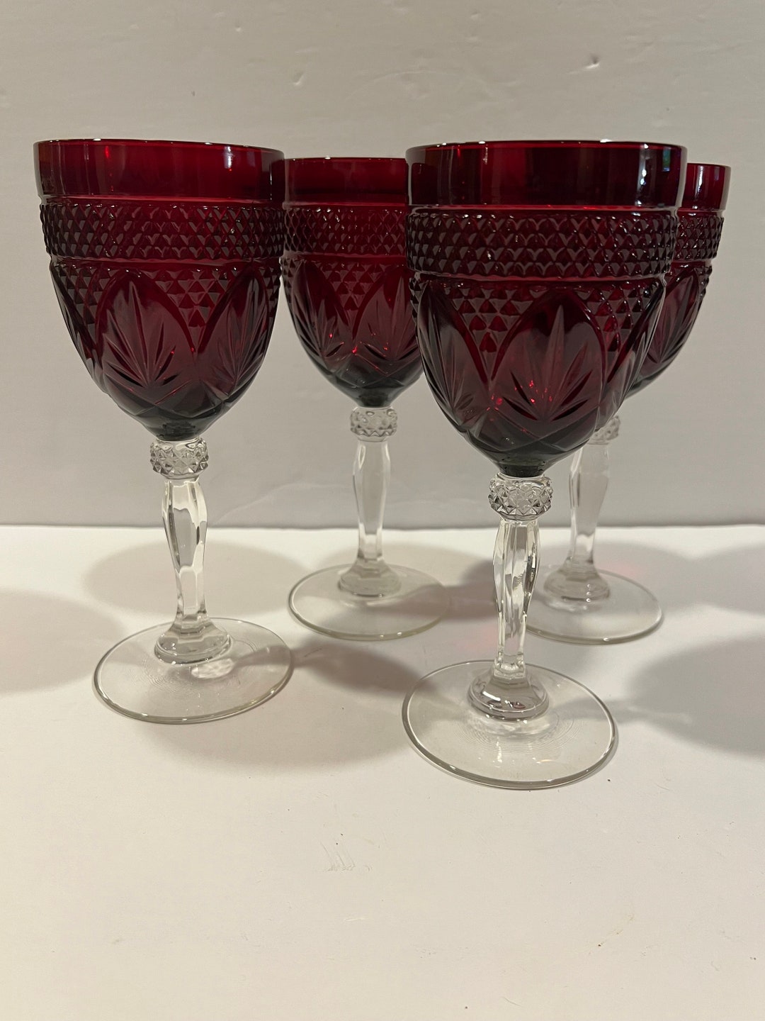 Stunning Vintage Ruby Red Wine Glasses Set of 4 | Colorful Goblets for ...