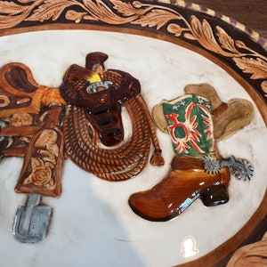 Rustic Western Rodeo Serving Tray, Vintage Ceramic Oval Platter W ...