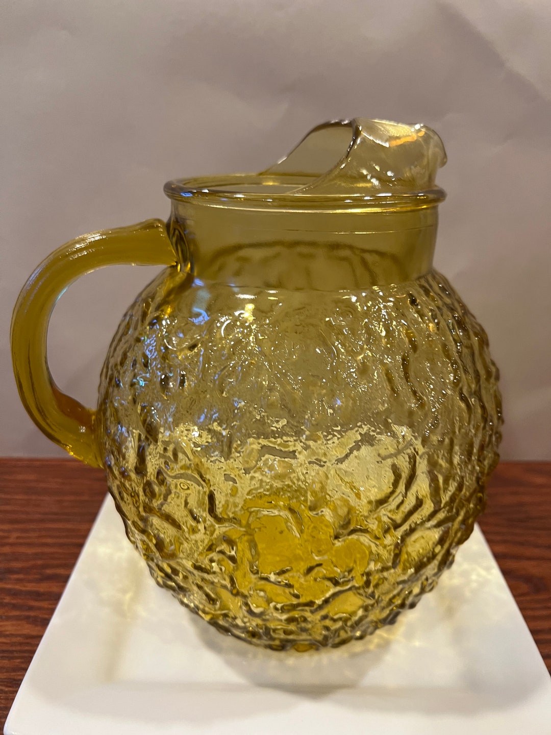 Vintage Amber Glass Pitcher | Anchor Hocking Lido Milano MCM Crinkled ...