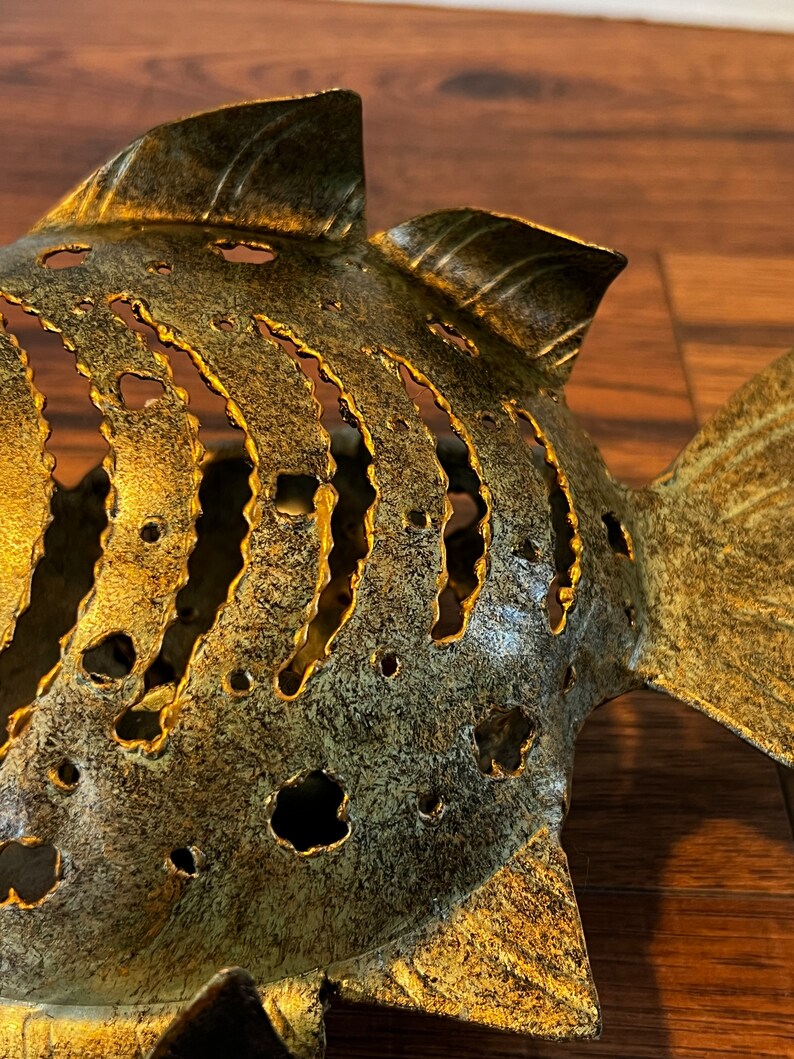 Vintage Weathered Metal Fish Tea Candle Holder | Rustic Beach House ...