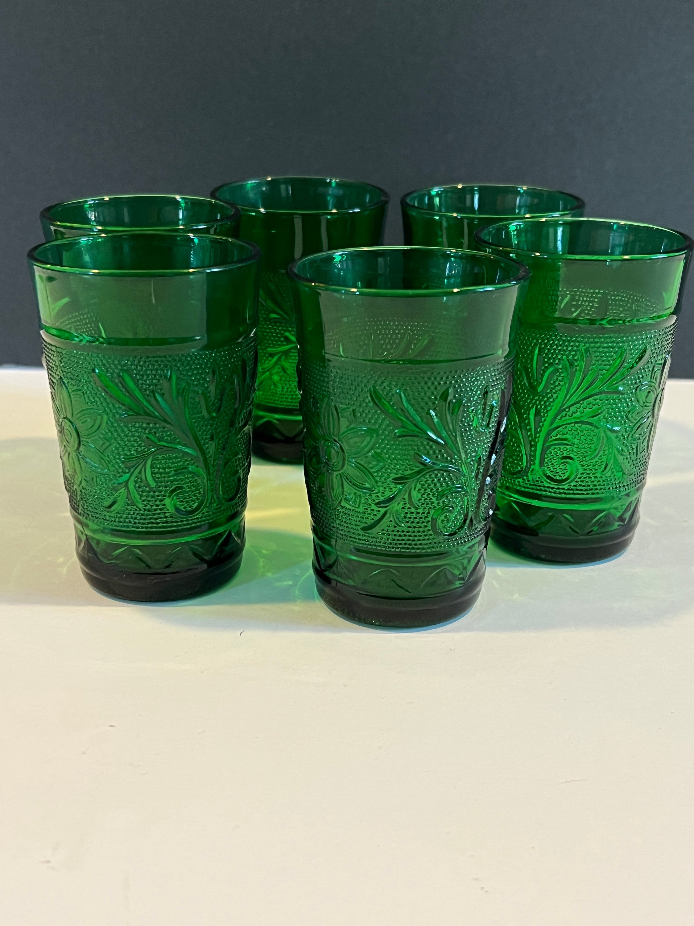 Vintage Anchor Hocking EAPG Dark Green Sandwich Glass Set of 6 Indiana ...