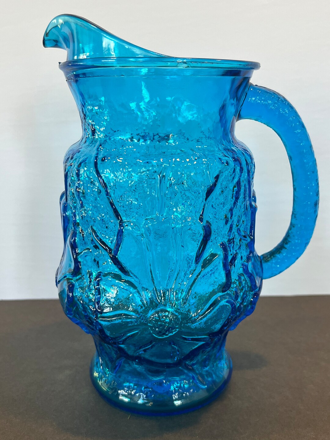 Vintage Pitcher Anchor Hocking Blue Daisy Flower Pitcher Americana ...