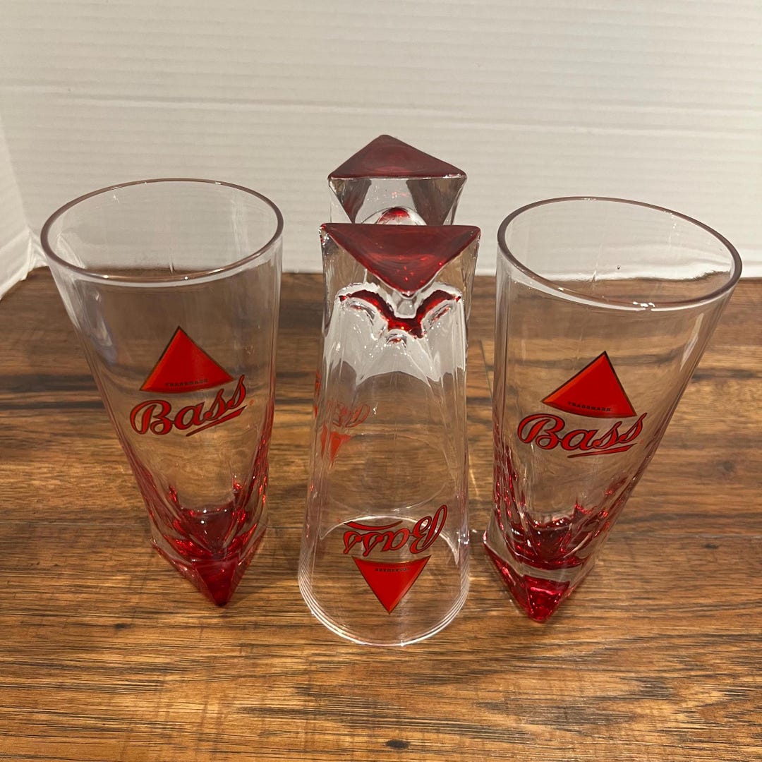 Vintage Bass Ale Pint Glasses Retro Red Triangle Base, Perfect for MCM ...