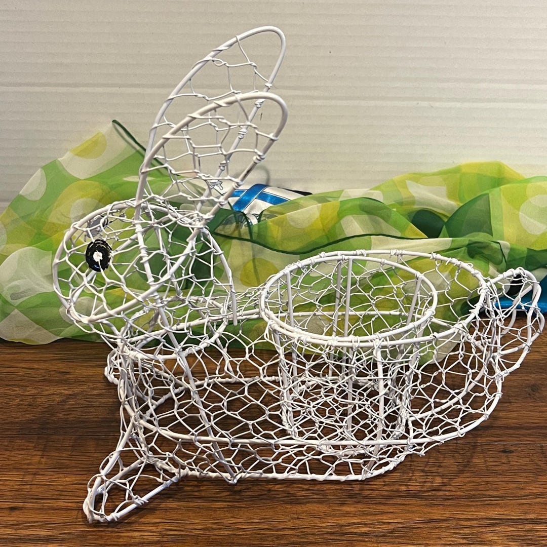 Retro MCM White Wire Bunny Plant Holder Whimsical Easter Centerpiece ...