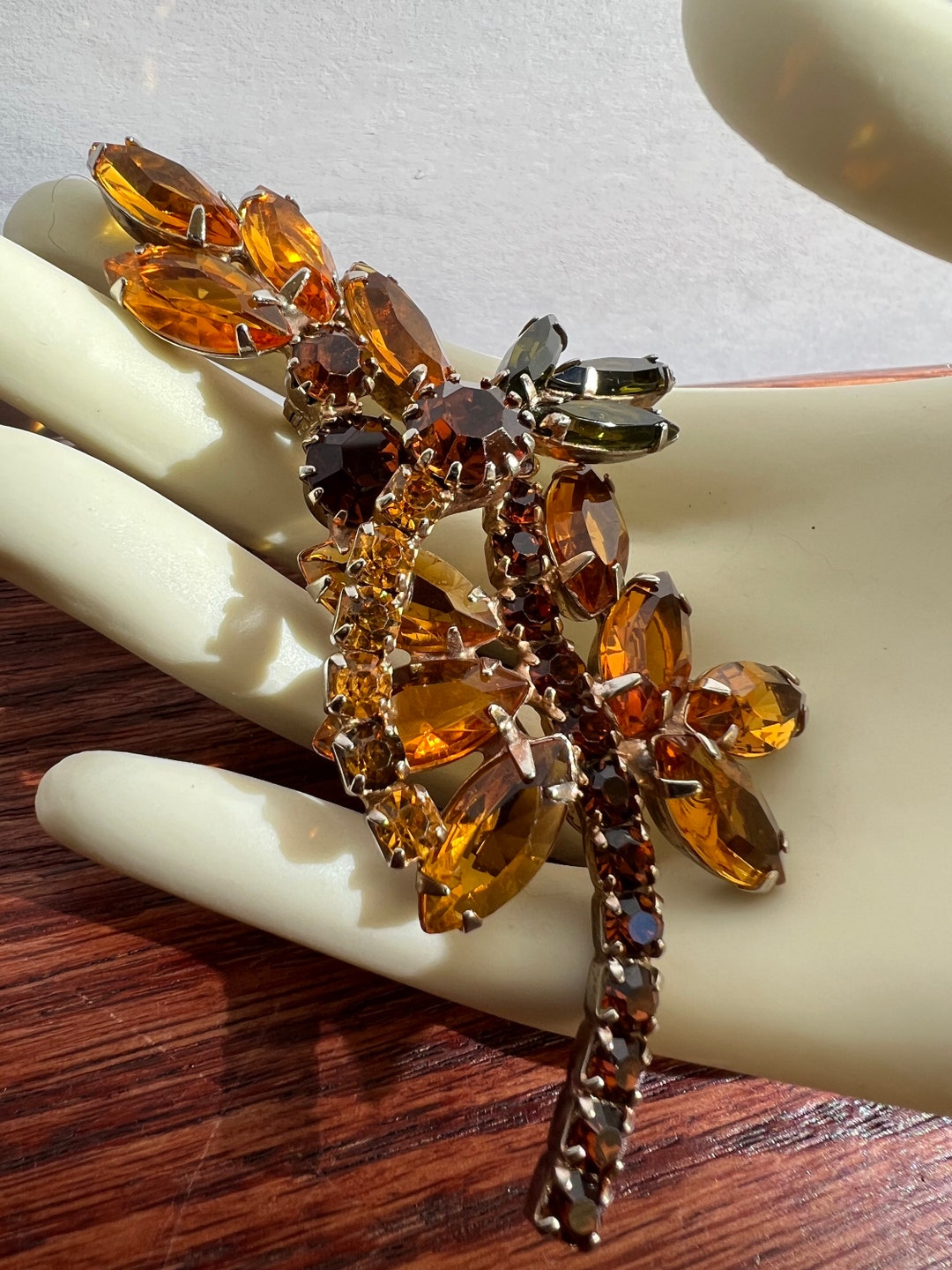 Vintage Flower Topaz Colored Aurora Borealis Honey Gold Root - Etsy