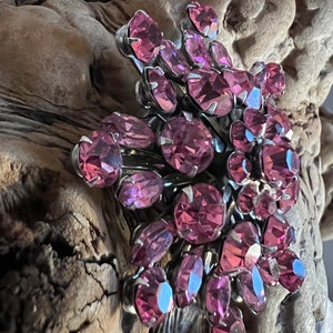 Vintage Pink Coro Round Layered Flower Rhinestone Brooch Pin Prong Set ...
