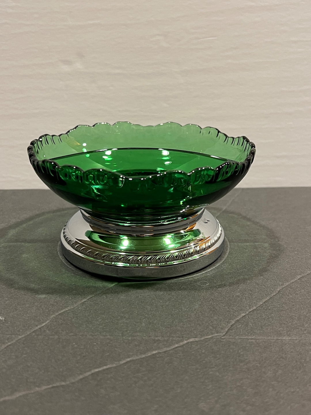 Vintage Forest Green Divided Glass Relish Dish by Farber Bros Krome ...