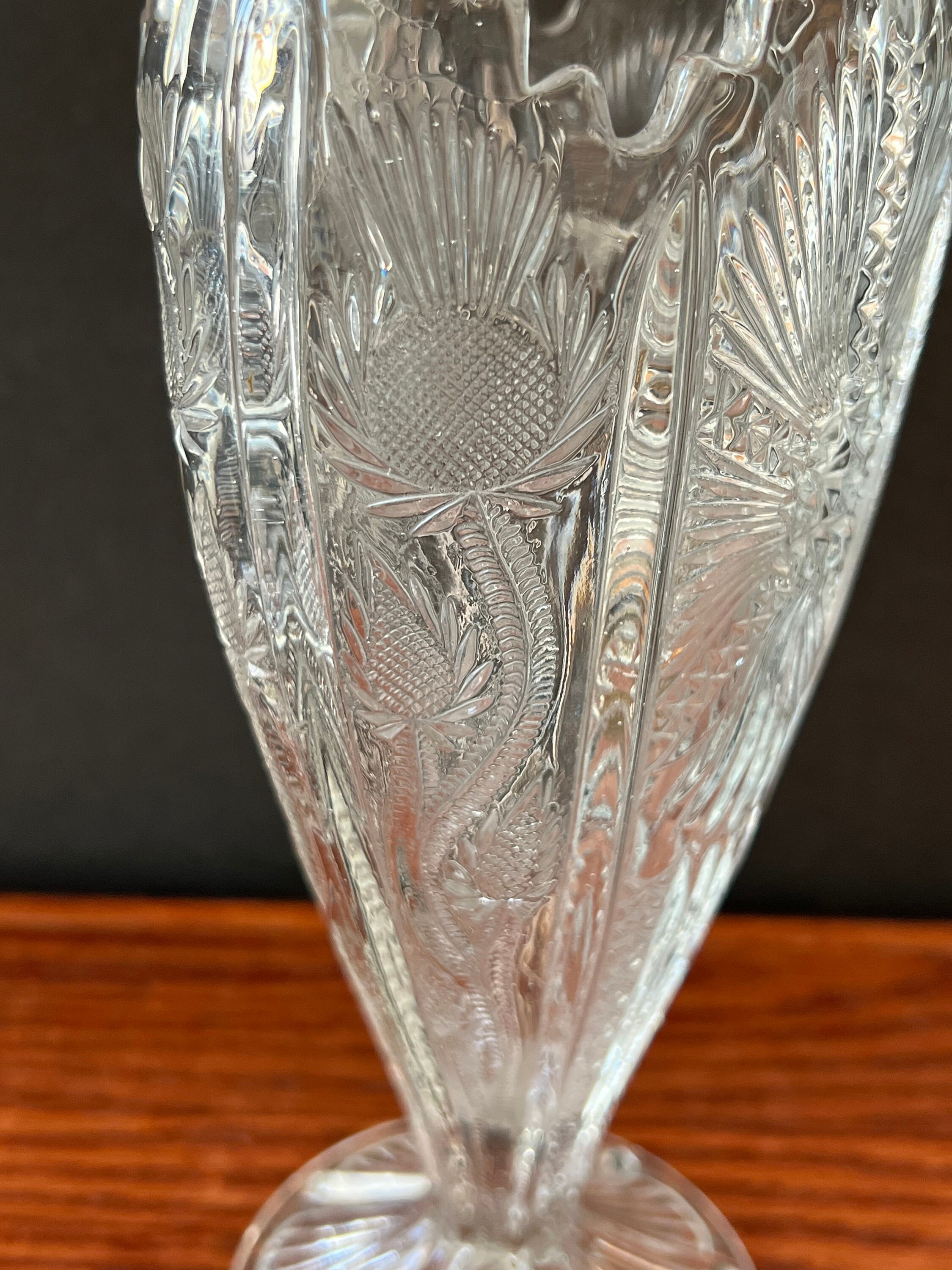 Vintage Cut Crystal Vase Bryce Higbee Eapg Thistle Design Victorian - Etsy