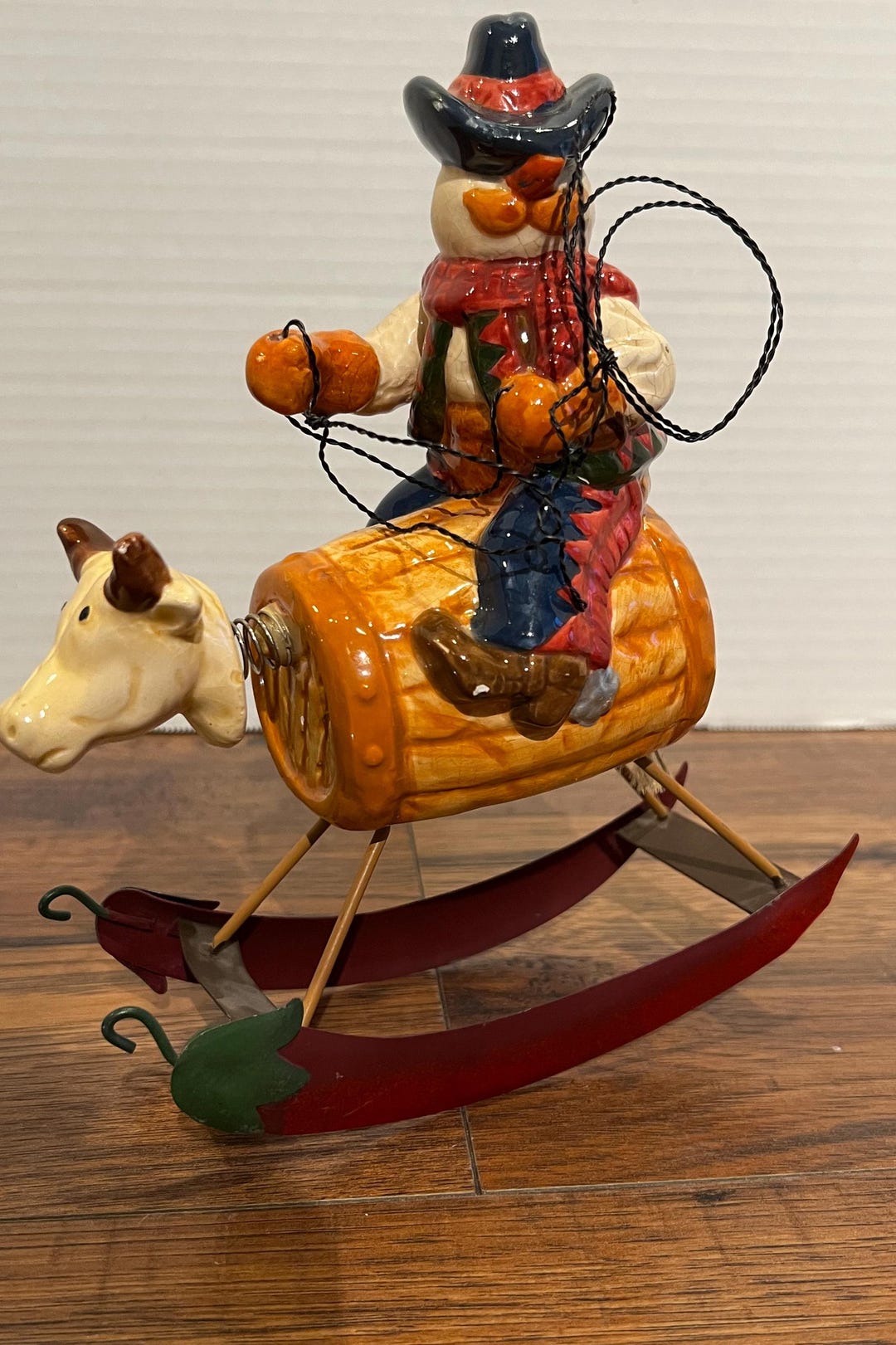 Vintage-style Ceramic Cowboy Bobblehead – Rocking Cow With Chili Pepper ...