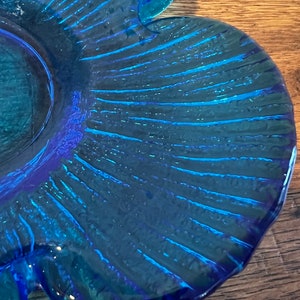 Vintage Blenko Blue Glass Flower Bowl MCM Petal-shaped Centerpiece ...