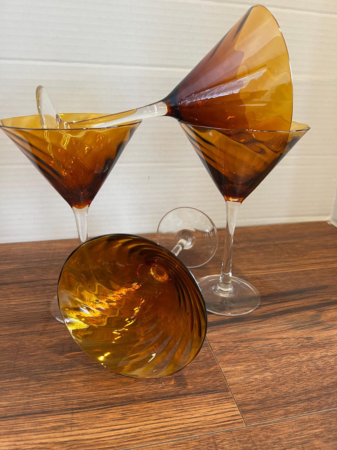 Amber Optic Luster Martini Glasses – Set With Clear Stems and Bases ...