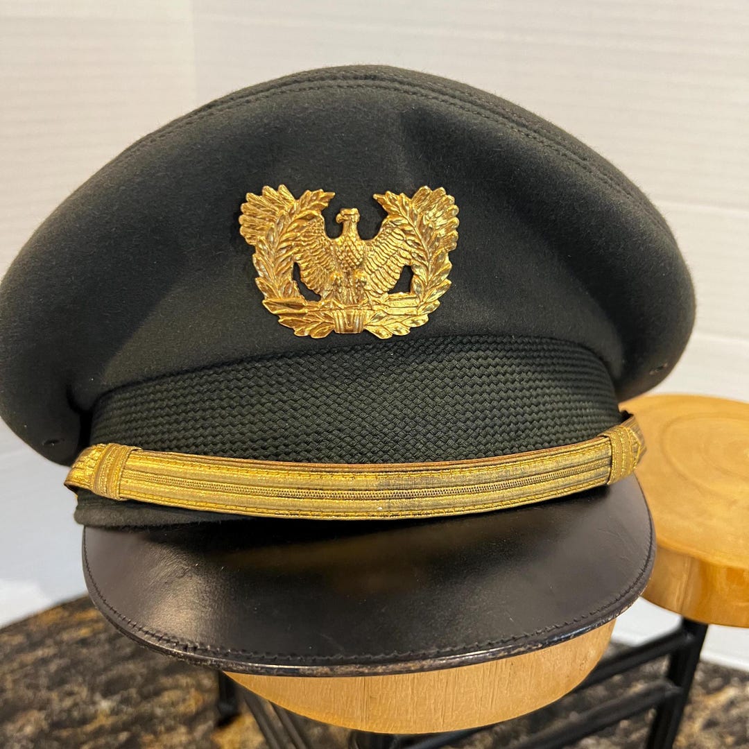 Vintage Authentic Classic Army Hat Wool Green & Black Military Cap H.L ...