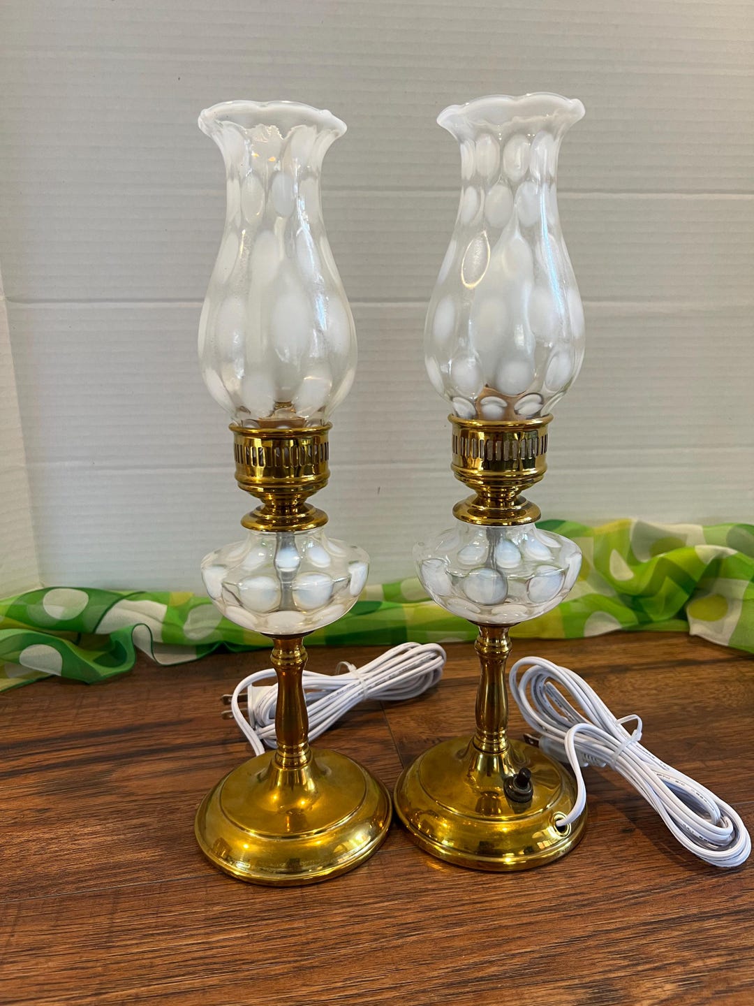 Rare Fenton Glass French Opalescent Coin Dot Boudoir Lamp Vintage MCM ...