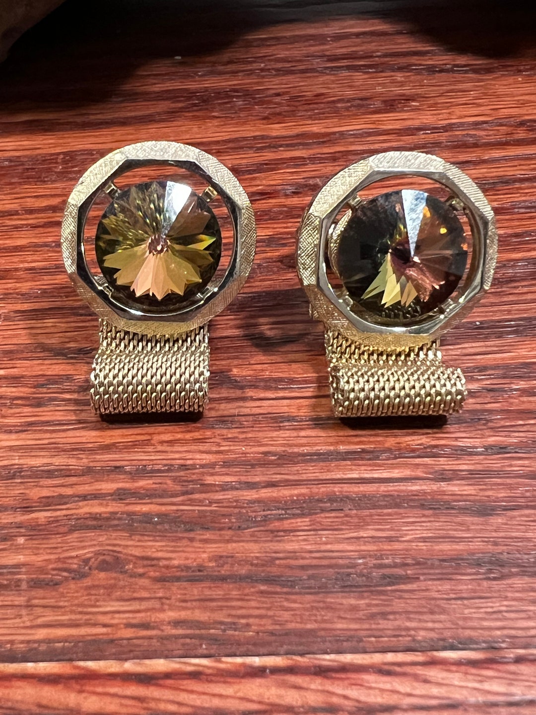 Vintage Wrap Cuff Links, Brown Purple Rhinestone Gold Tone Net, Retro ...
