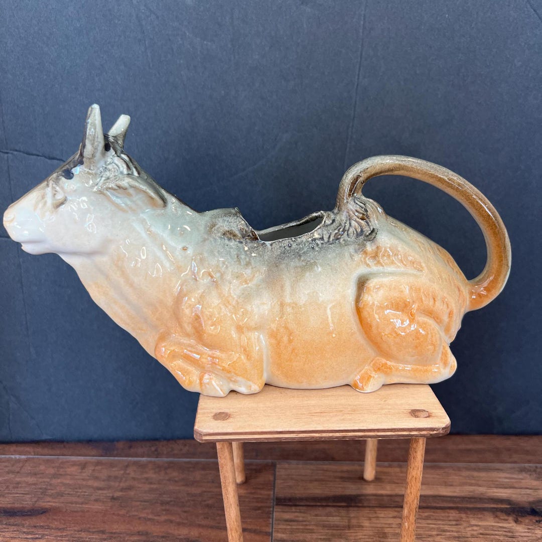 Vintage Brown Cow Creamer – Ceramic Milk/cream Pitcher, Reclining Cow ...