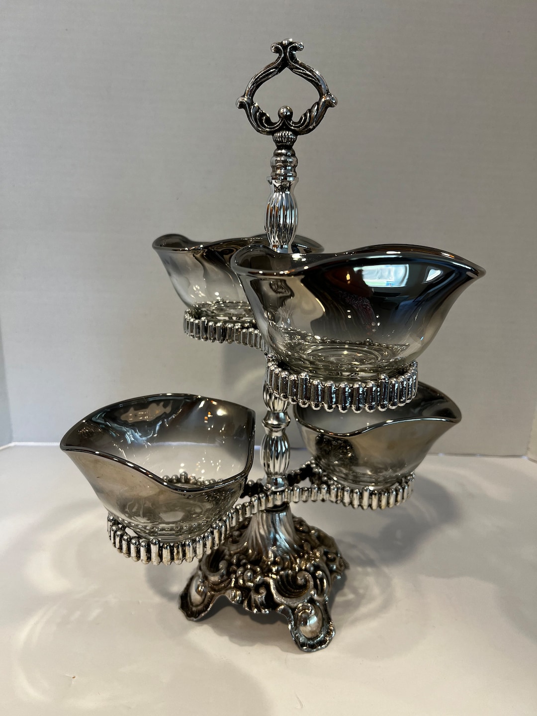 Vintage Deluxe 4 Bowl Server | Queens Lusterware Black Ombre Smoke ...