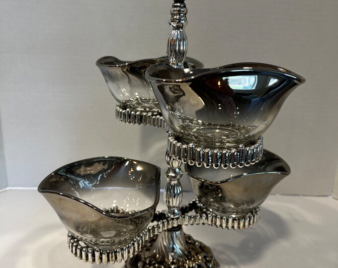 Vintage Deluxe 4 Bowl Server | Queens Lusterware Black Ombre Smoke ...