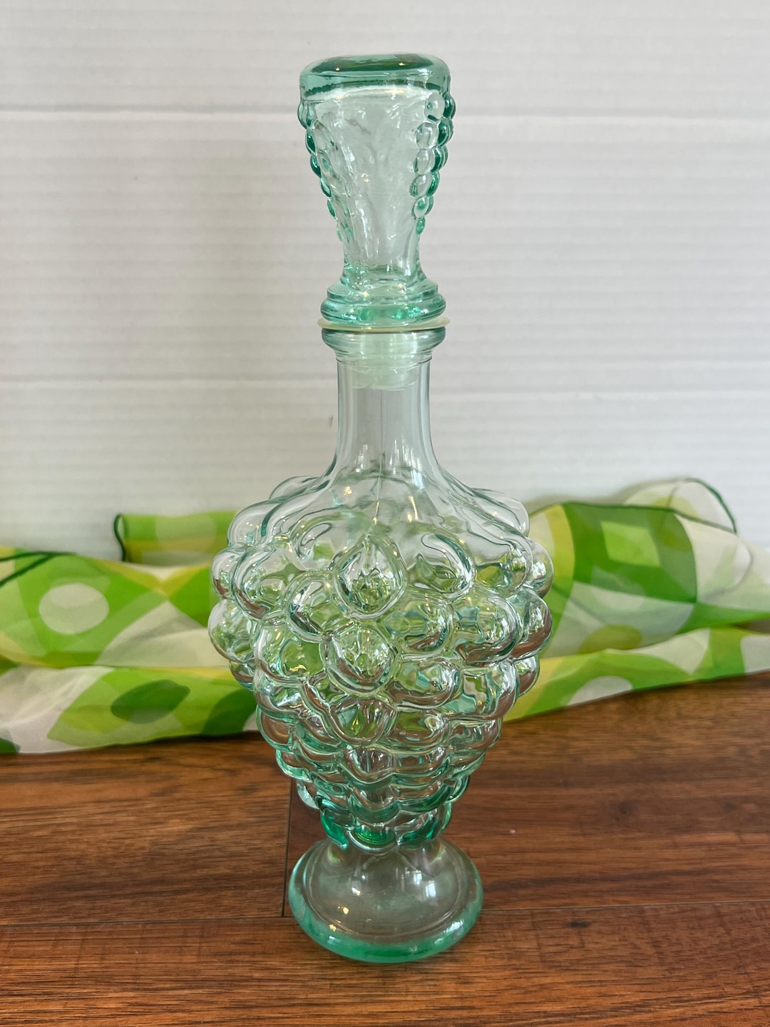 Vintage Italian Aqua Glass Cordial Decanter – Grape Cluster Design ...
