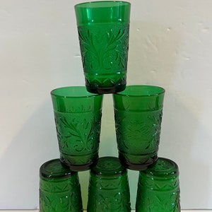 Vintage Anchor Hocking EAPG Dark Green Sandwich Glass Set of 6 Indiana ...
