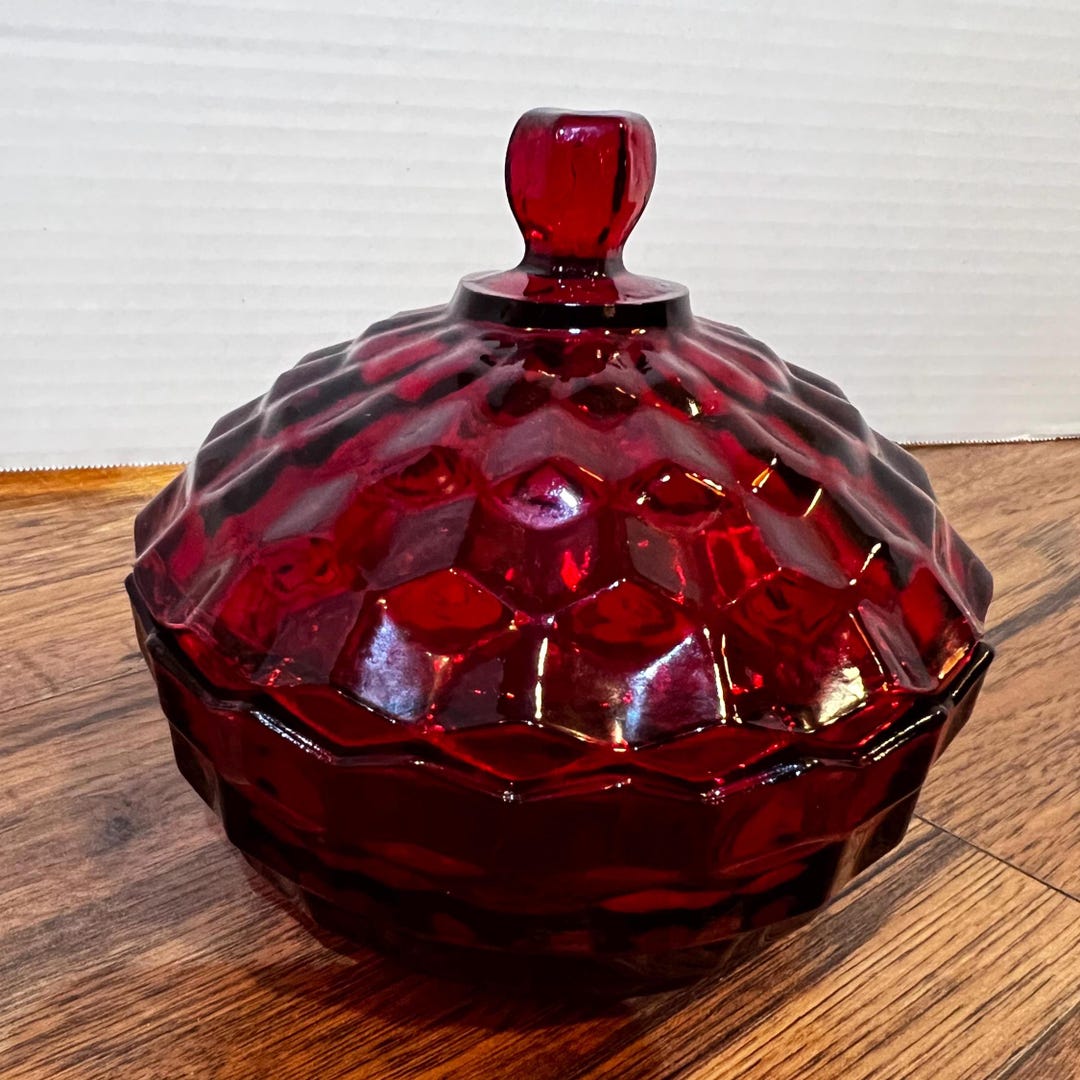 Vintage Indiana Cubist Ruby Red Fostoria Whitehall Candy Dish | MCM ...