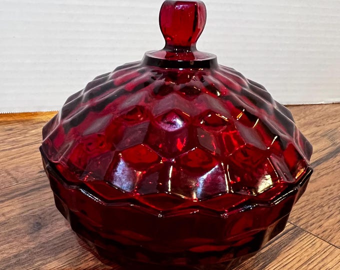 Vintage Indiana Cubist Ruby Red Fostoria Whitehall Candy Dish | MCM ...