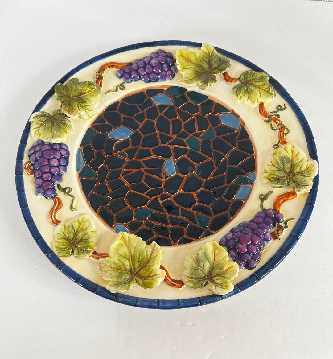 Unique Grape Leaf Mosaic Stained Glass Ceramic Plate - Purple Grape ...