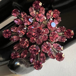 Vintage Pink Coro Round Layered Flower Rhinestone Brooch Pin Prong Set ...