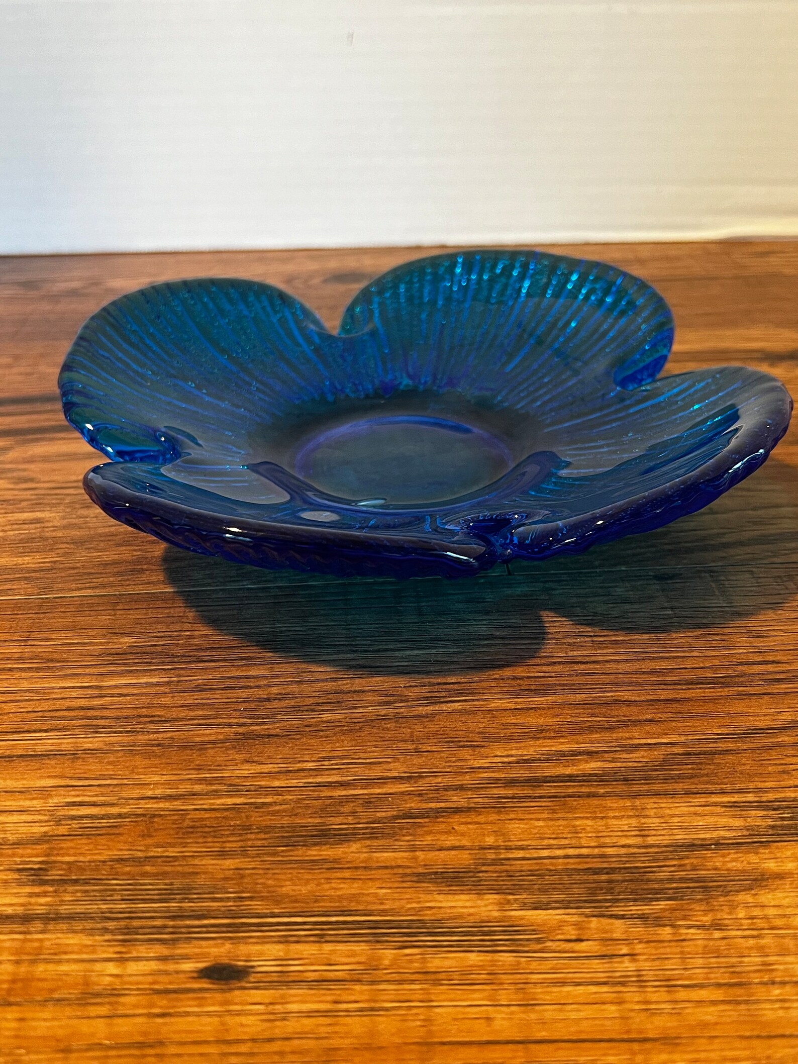 Vintage Blenko Blue Glass Flower Bowl MCM Petal-shaped Centerpiece ...